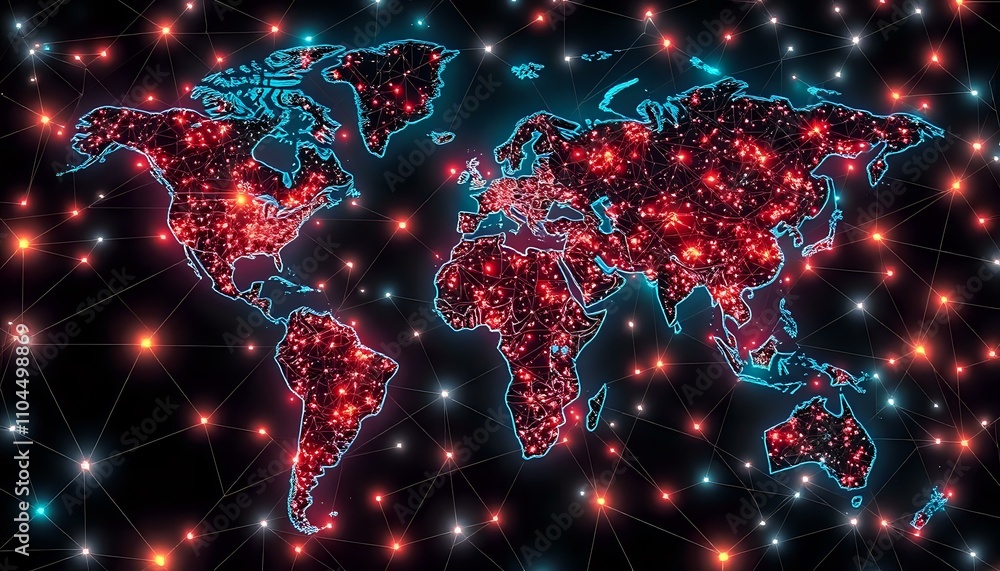 Neon Cybernetic World Map | Futuristic Data Flow Connections | City ...