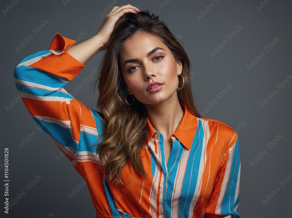 A stunning, elegant woman radiating beauty and confidence, dressed in a ...