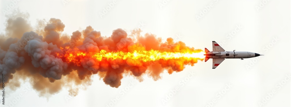 Missile launch in sky. Powerful jet propulsion system. Large orange ...