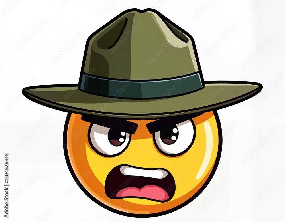 Angry cartoon drill sergeant emoticon. Military instructor character ...