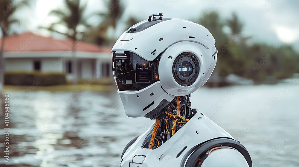 hyper realistic depiction of AI robot with intricate details, showcasing advanced technology and ...