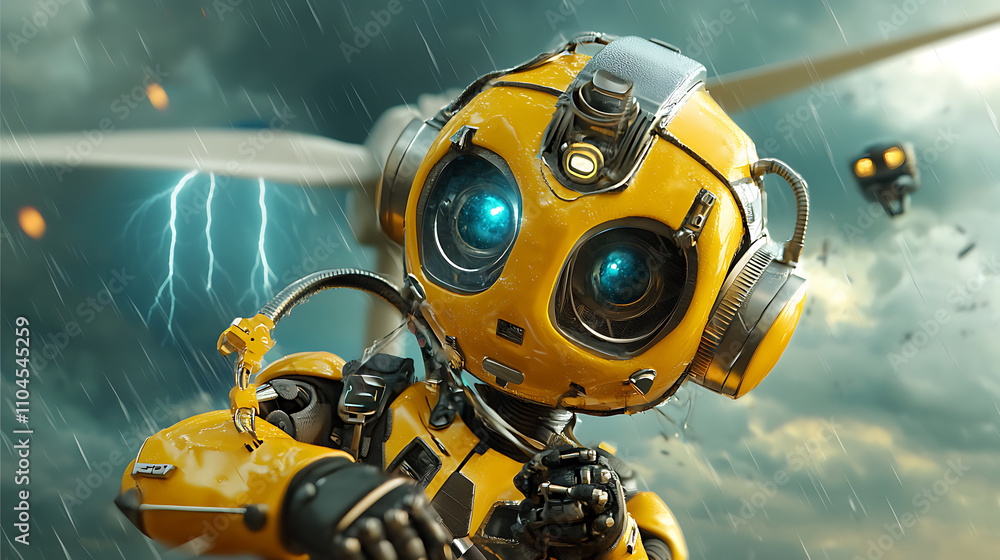 hyper realistic photo of AI powered robot with large eyes, set against ...