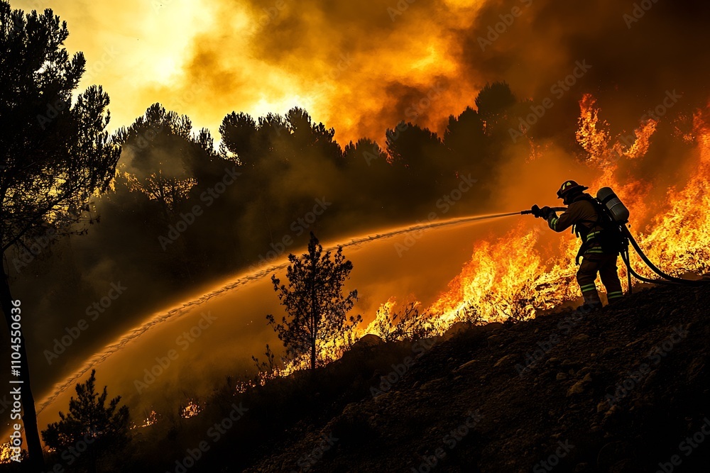Dedicated Firefighter Faces Aggressive Wildfire in Forest with Powerful ...