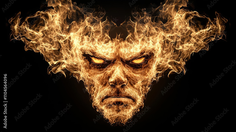 Fire alarm manual system. fierce face made of flames, showcasing ...