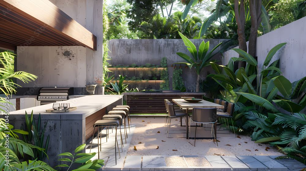 Tropical Outdoor Kitchen Oasis: A sleek and modern outdoor kitchen ...