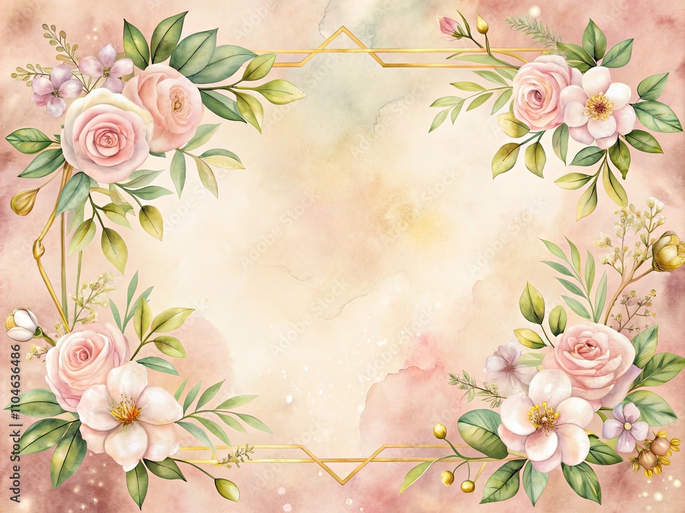 Pastel Pink Watercolor Floral Frame with Gold Clip Art - Elegant ...