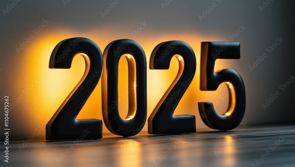 "2025" in bold black letters on the left side of an illuminated ...