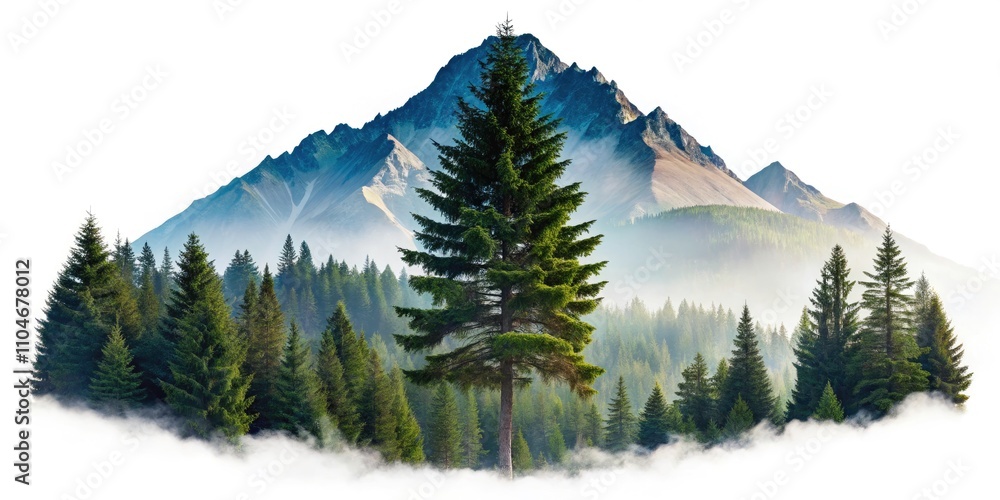 Stunning Double Exposure Photography of Picea Abies Front Set, Isolated ...
