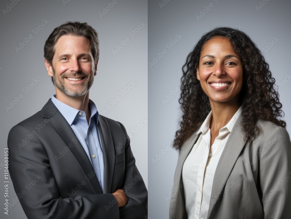 professional business portraits of smiling individuals in formal attire ...