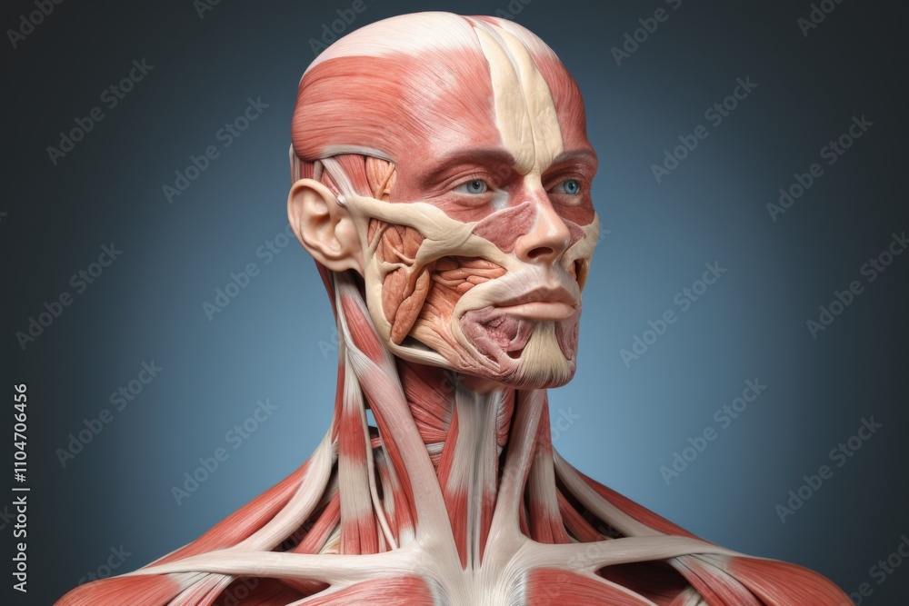 detailed human anatomy model showcasing muscles and facial structure ...