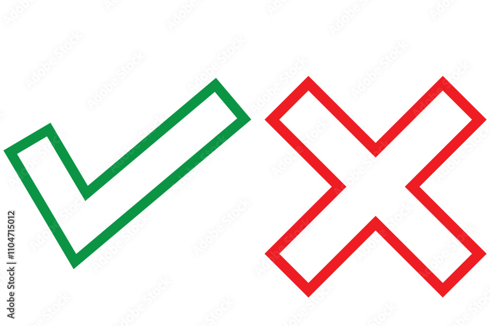 Check mark icon button set. Check box icon with right and wrong buttons and yes or no checkmark ...