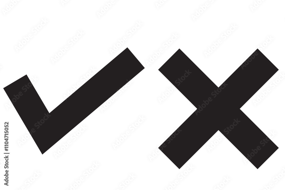 Check mark icon button set. Check box icon with right and wrong buttons and yes or no checkmark ...