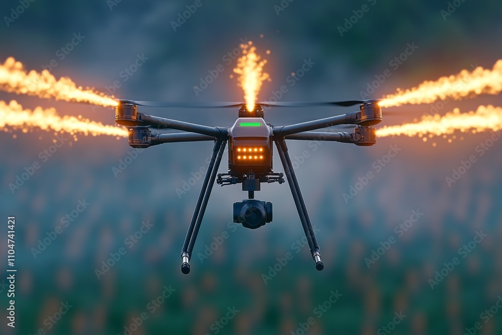 A futuristic drone transmitting bytes to a central hub, shown as ...