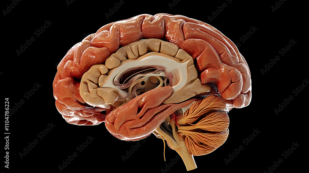 A 3d illustration of the human brain, showing the frontal, parietal ...