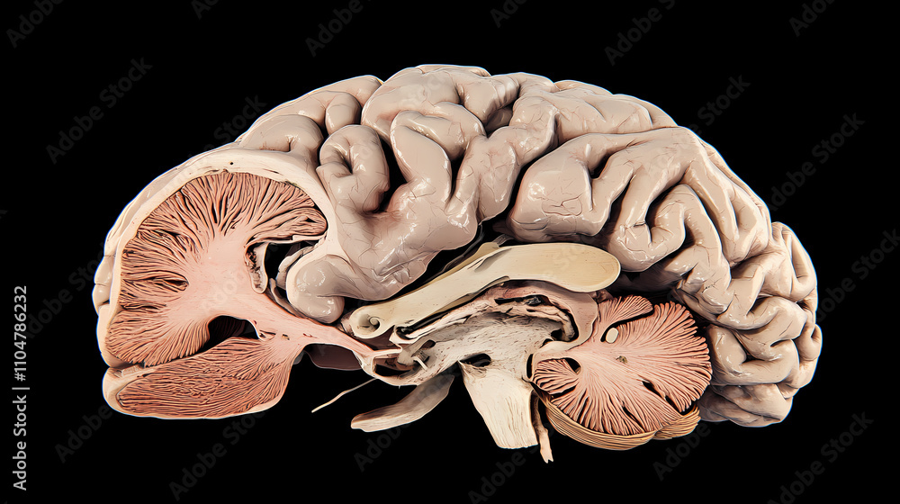 A 3d illustration of the human brain, showing the frontal, parietal ...