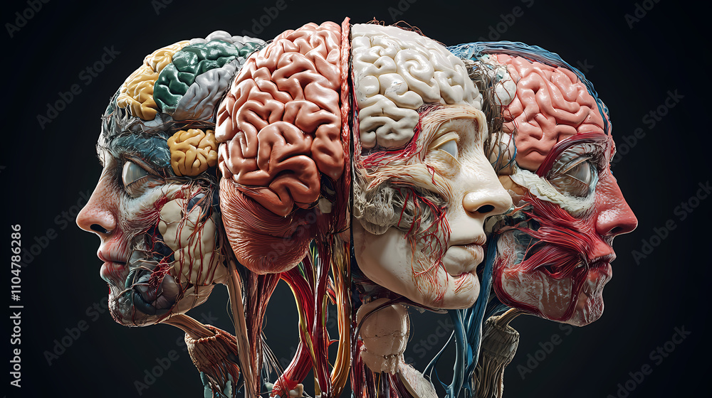 A 3d illustration of the human brain, showing the frontal, parietal ...