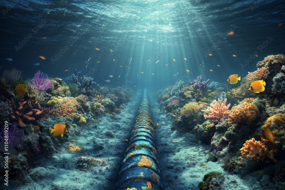 Illustration of Deep-sea cables laid on the ocean floor are inhabited ...