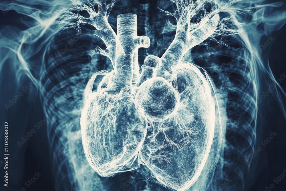 Human Heart X-Ray Anatomy - Detailed x-ray of human heart, showcasing ...
