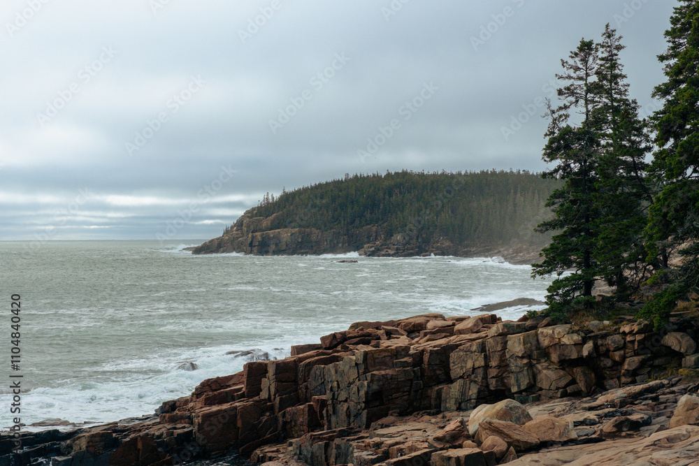 coastal maine on foggy day acadia national park waves crashing on the ...