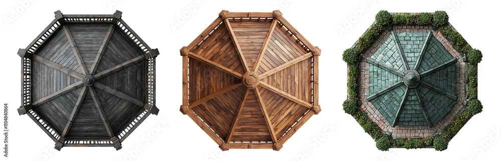 Various Roof Designs for Outdoor Structures Isolated on transparent ...