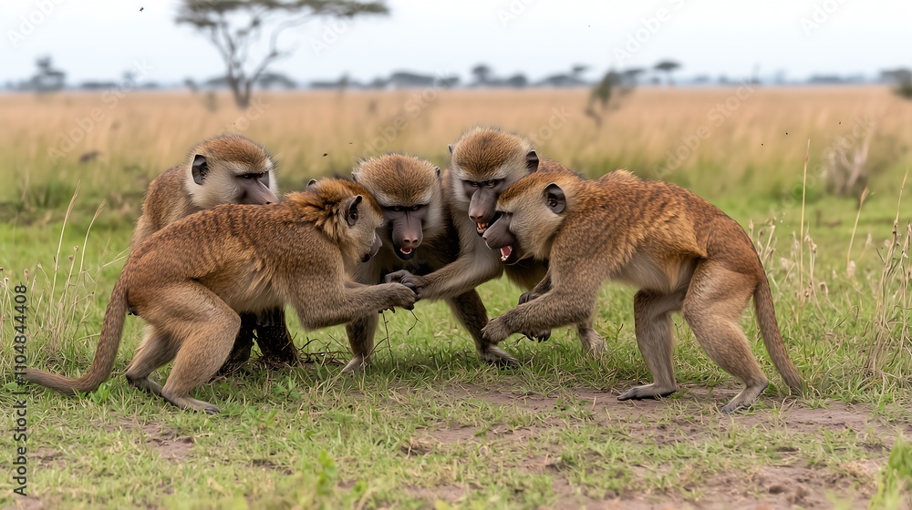 Exploring animal behavior monkeys interacting in the savanna grasslands ...