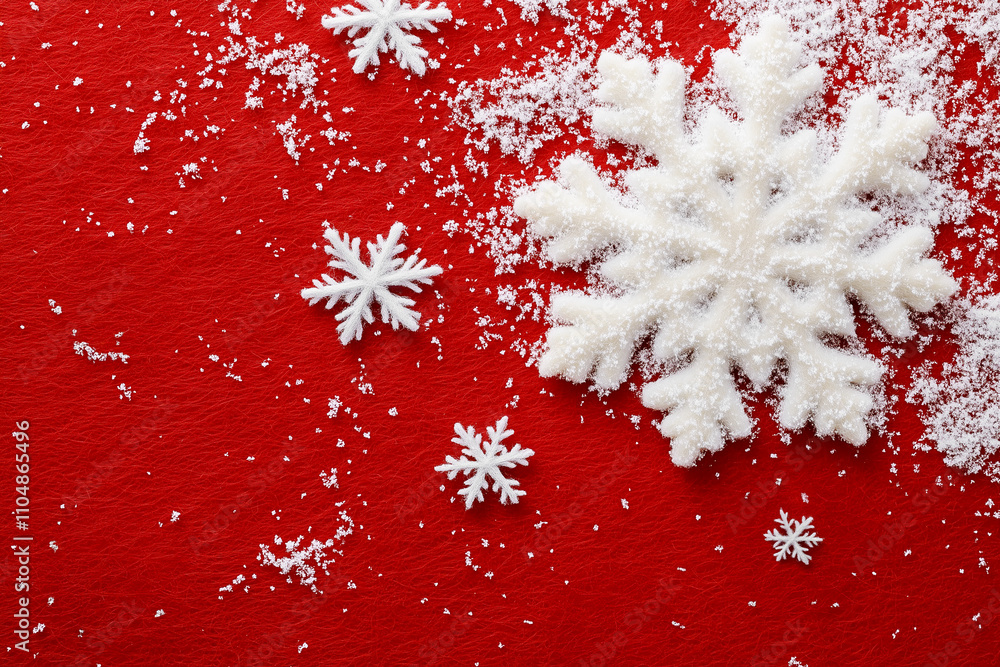 Winter and Christmas background. A red frame with a real white snow ...