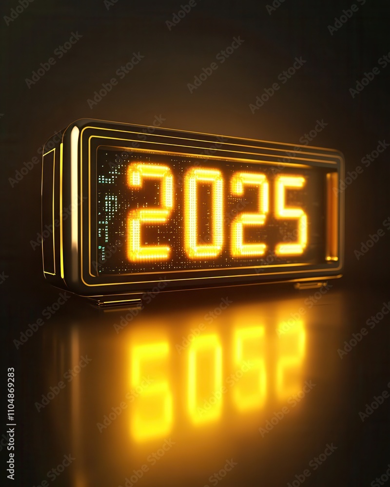 Futuristic 2025 Digital Clock Displaying New Year Arrival with Glowing ...
