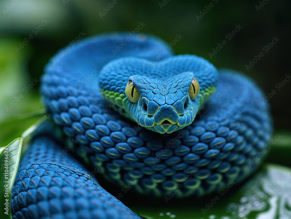 Stunning Macro Photography of Blue Viper Snake Head with Golden Eyes ...