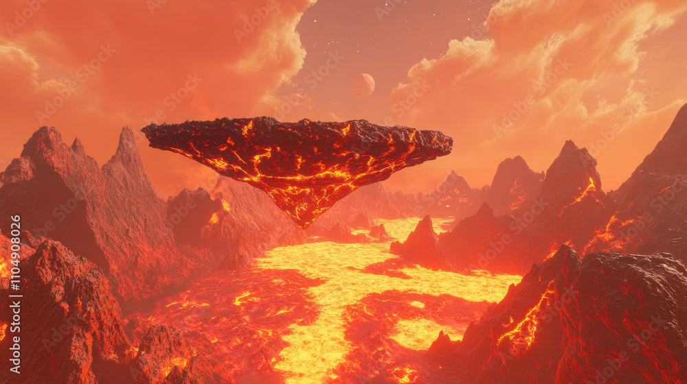 Hell landscape with lava for fantasy game vector illustration. Red rock ...