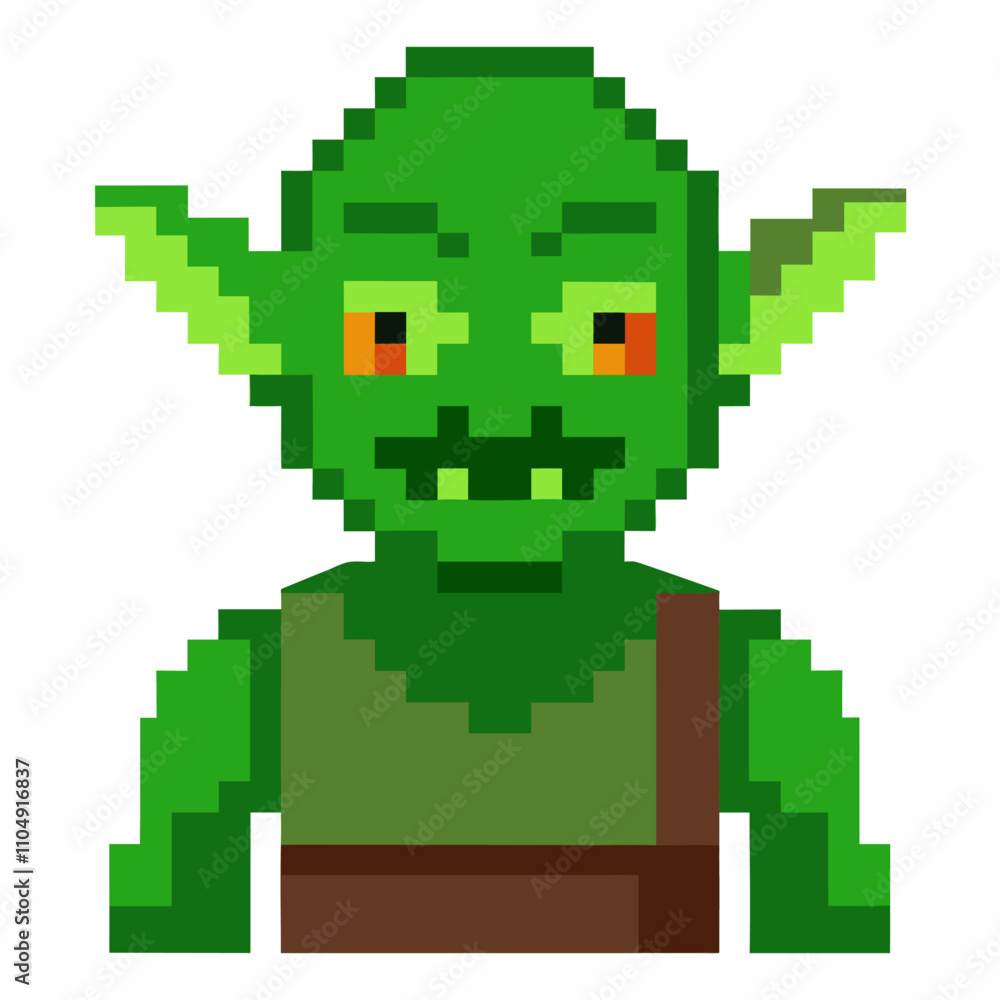 Pixel Art Green Goblin Character Design Retro 8 Bit Style Fantasy ...