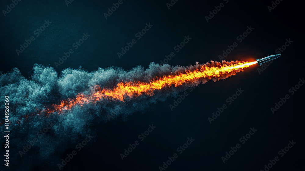 ภาพประกอบ Stock Space rocket launch smoke trail with fire vector ...