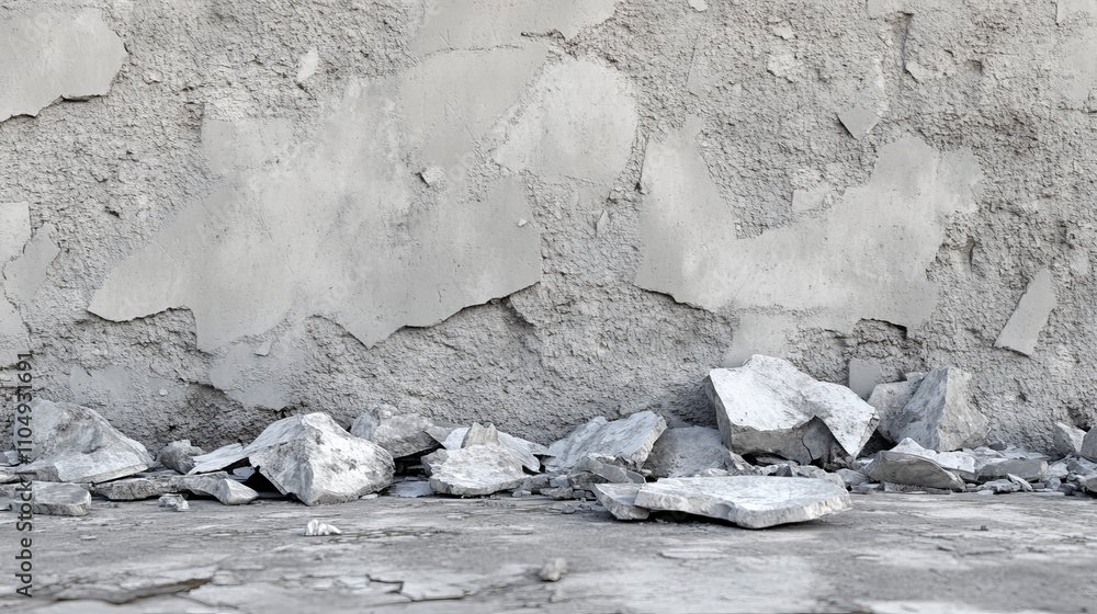 Broken concrete wall with hole, crack floor effect on transparent ...