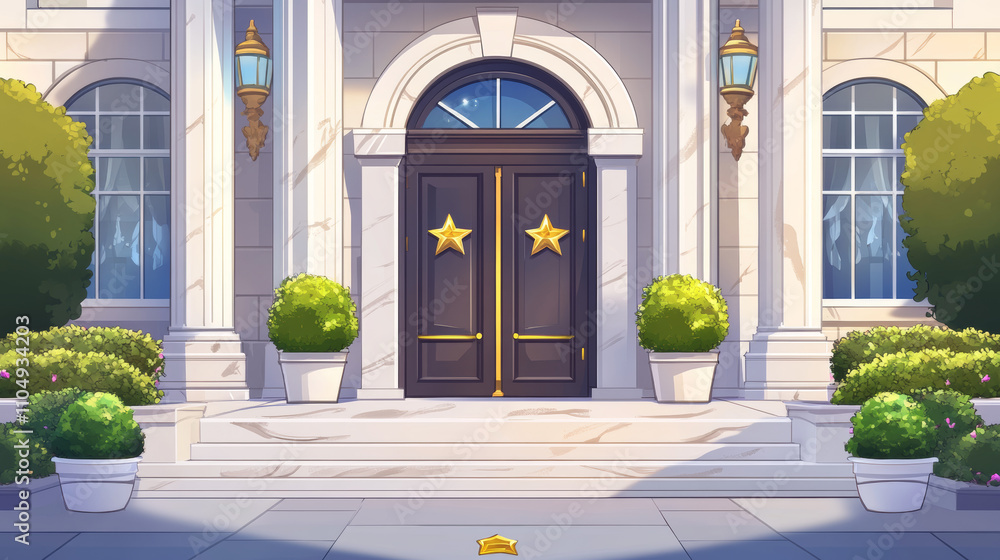 Luxury hotel building exterior. City guest apartments entrance. Vector ...