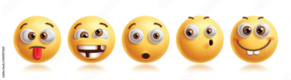 Goofy emojis clipart characters set. Emoji 3d character in silly ...
