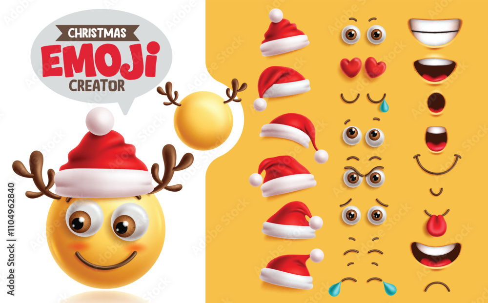 Emojis reindeer creation kit clipart set. Christmas emoji reindeer ...