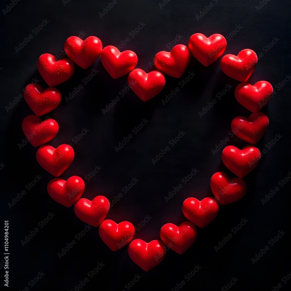 heart shaped red rose petals. Red hearts frame on black background ...