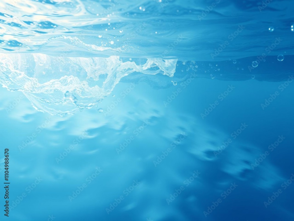 Huge water wave rising in the middle of the ocean with air bubbles ...