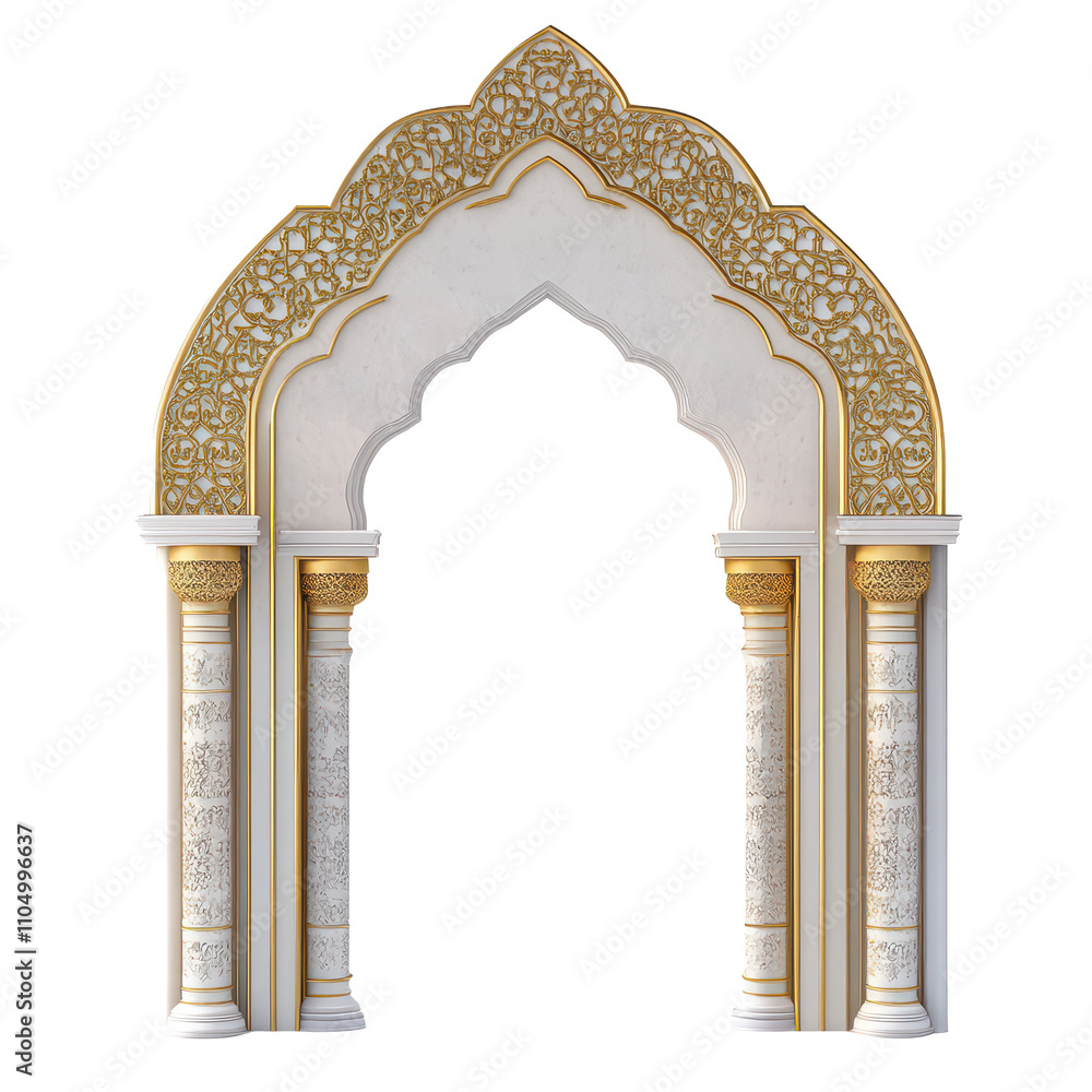 Elegant Arabic arch gate design displayed on a transparent background ...