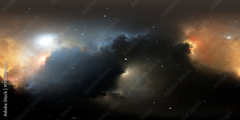 360 degree fantasy space nebula. Giant interstellar cloud with stars ...