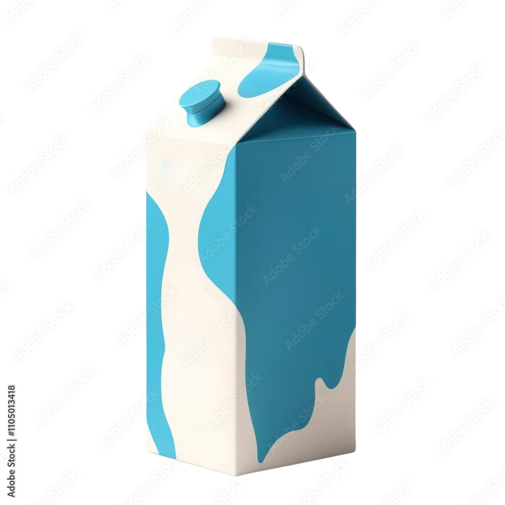 Milk carton packaging with blue abstract design isolated on a ...