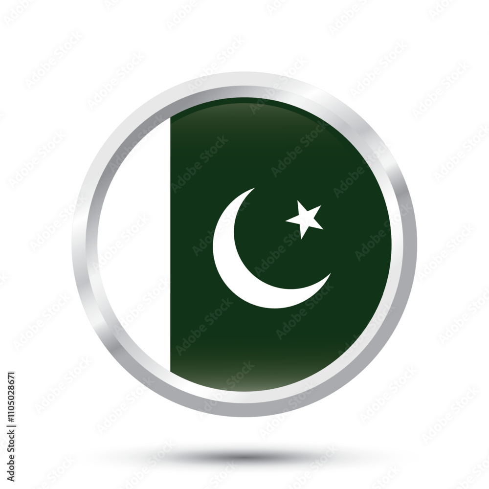 Pakistani official flag round glossy and shiny badge 3D vector ...