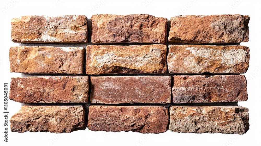 46.A straight-on view of a classic brick wall, isolated against a white ...