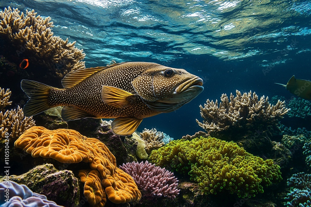 Leopard grouper (Mycteroperca rosacea) in its yellow phase, from the ...