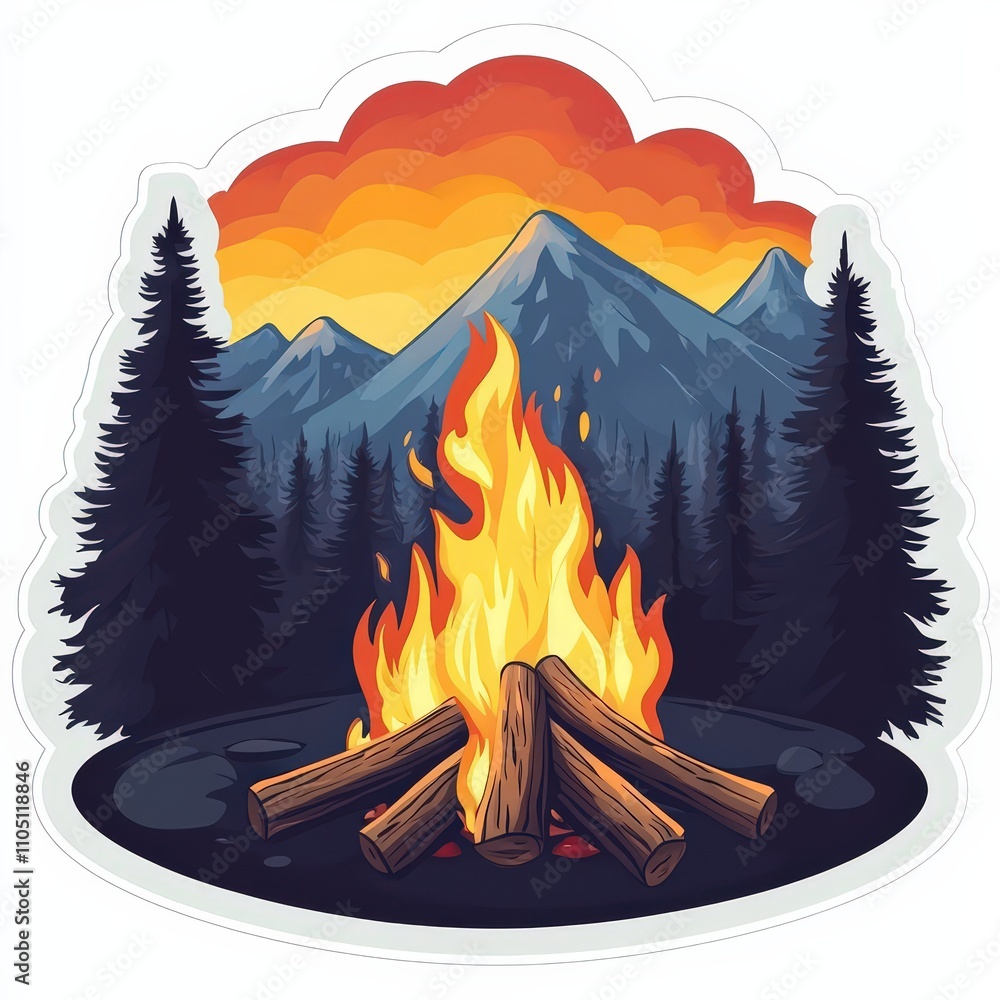 The burning fire burns with flame. Minimal fashionable logo sticker for ...