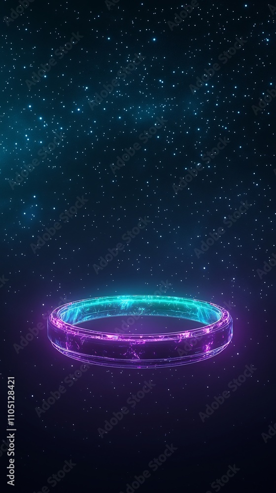 Glowing Futuristic Portal Floating in a Starry Night Sky Digital ...