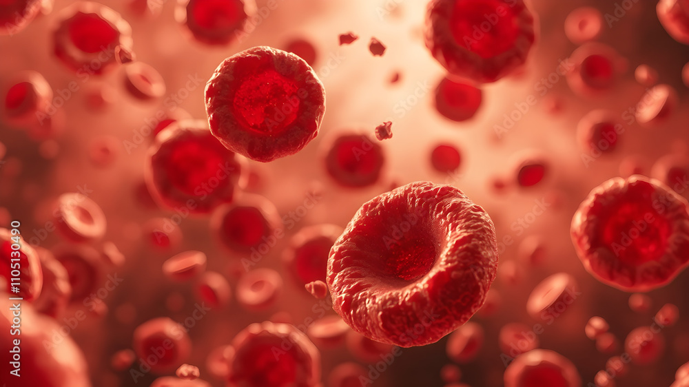 Red blood cells in an artery or blood vessel , flow inside body ...