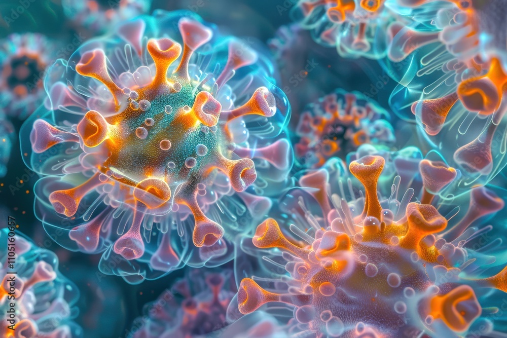 Norovirus: A detailed image of Norovirus particles, highlighting their ...