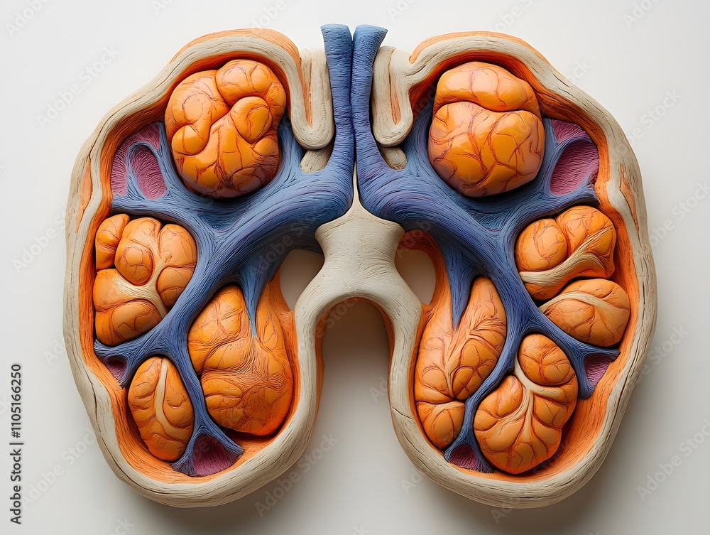 Detailed 3D digital render of the human lung anatomy and respiratory ...