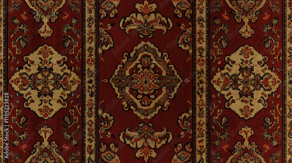 Traditional Arabic carpet texture, vibrant red and gold patterns ...