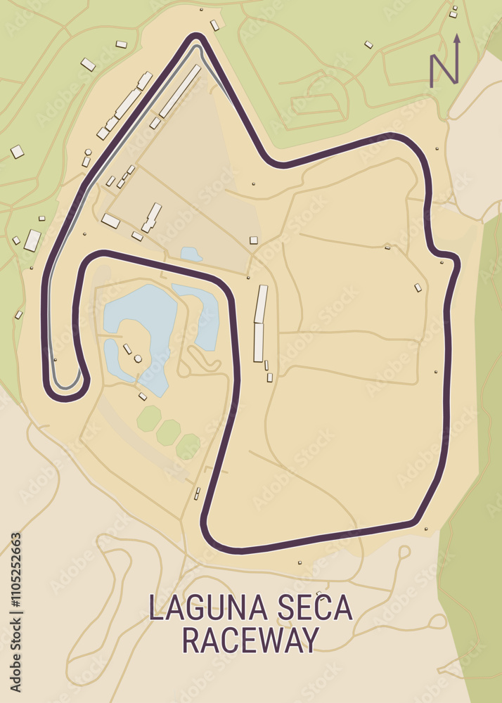 The image depicts a detailed map of the Laguna Seca Raceway, a renowned ...